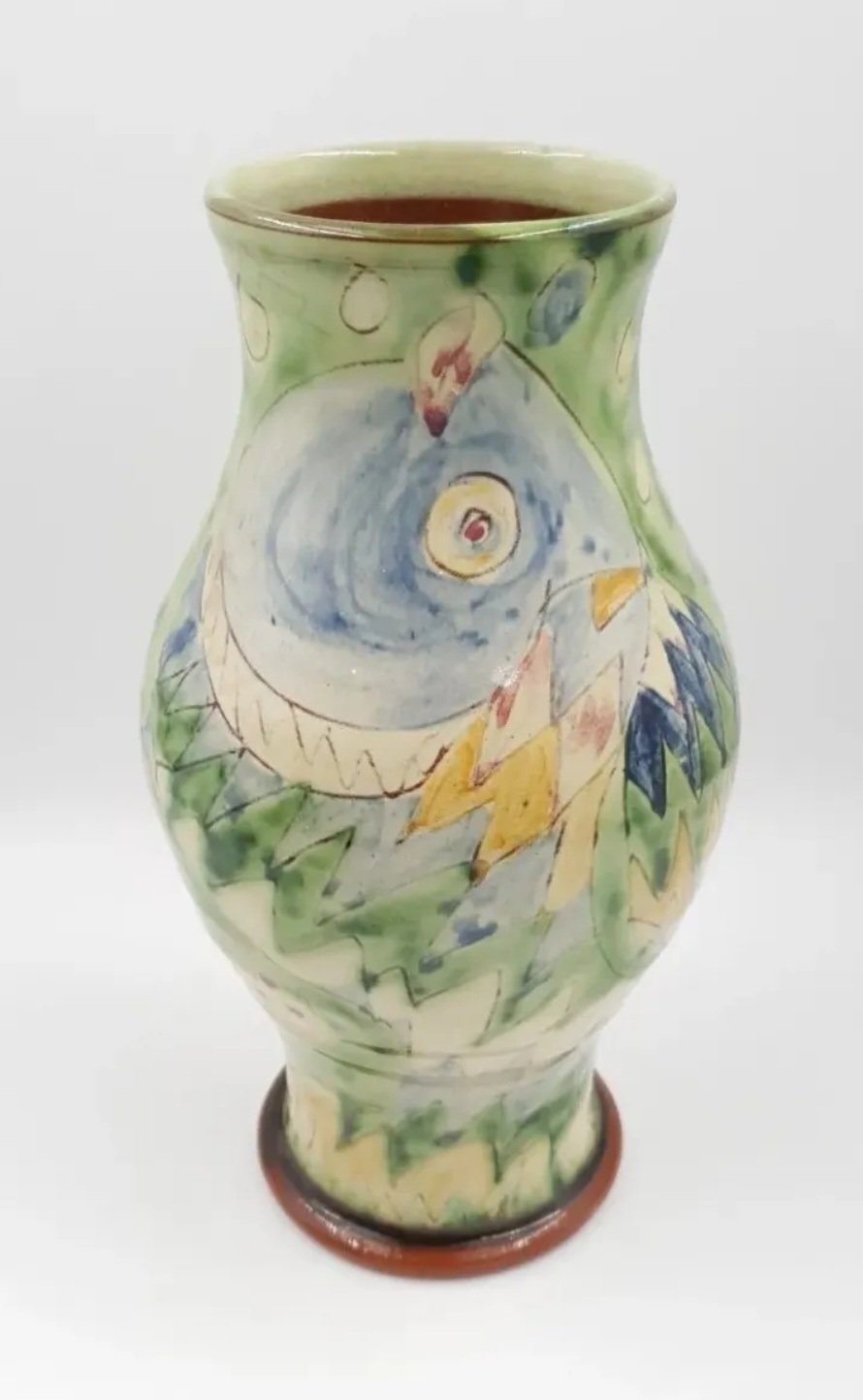 Paul Jackson Studio Pottery Vase Decorated With Fish - Vintage Treasures UK
