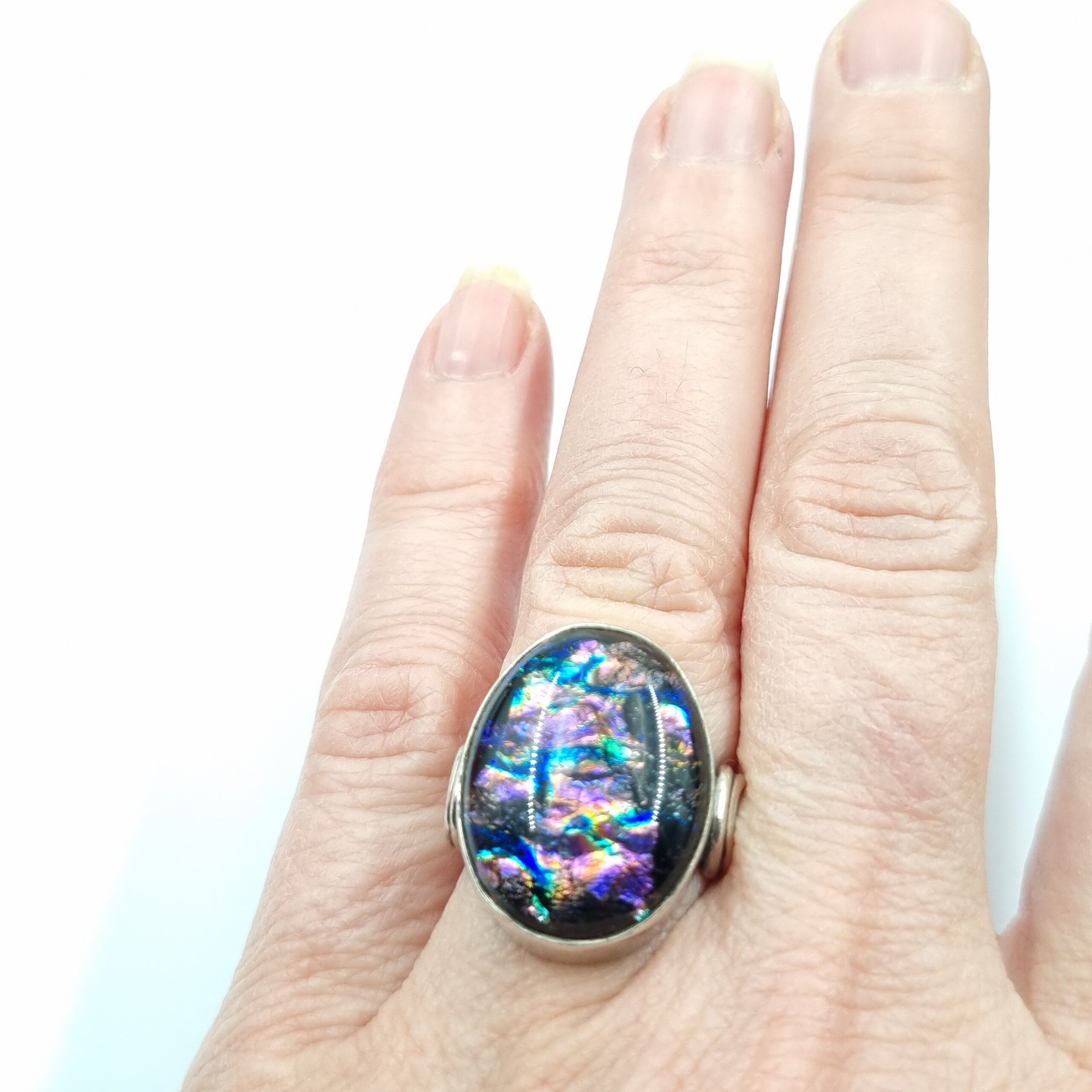Statement Silver Dichroic Glass Ring Size N (US 6 & 3/4) 925 - Vintage ...