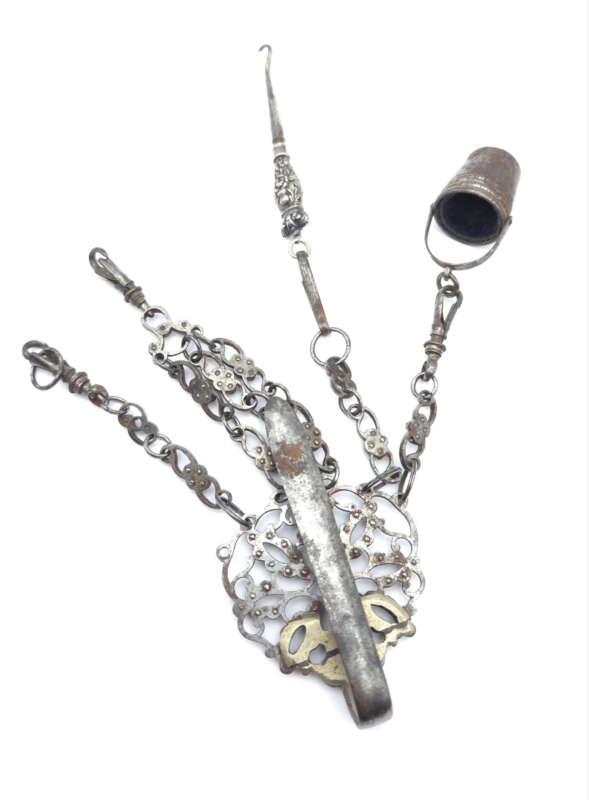 Georgian Cut Steel Chatelaine Silver Glove Hook & Thimble Bucket ...